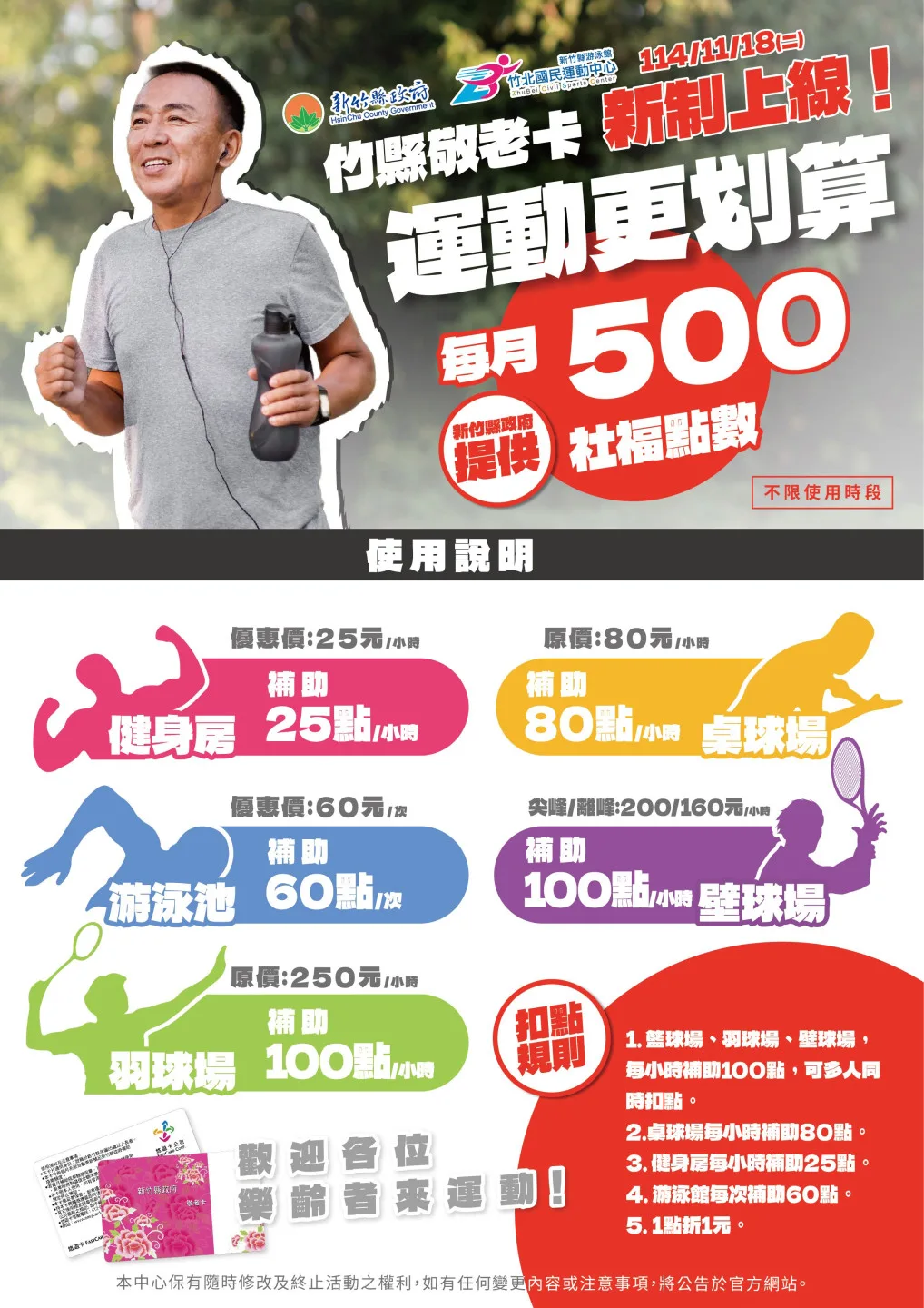 竹縣敬老卡今起可租運動中心球場 每人每小時抵百點 - 客新聞 HakkaNews
